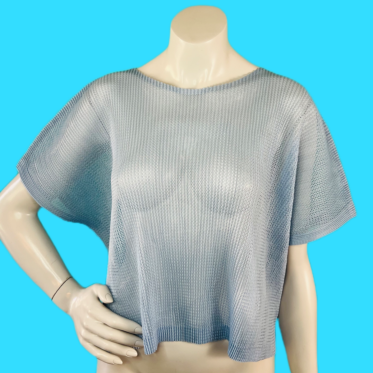 Issey Miyake Sky Blue Pleats Please Cropped Mesh Top – Empress Vintage
